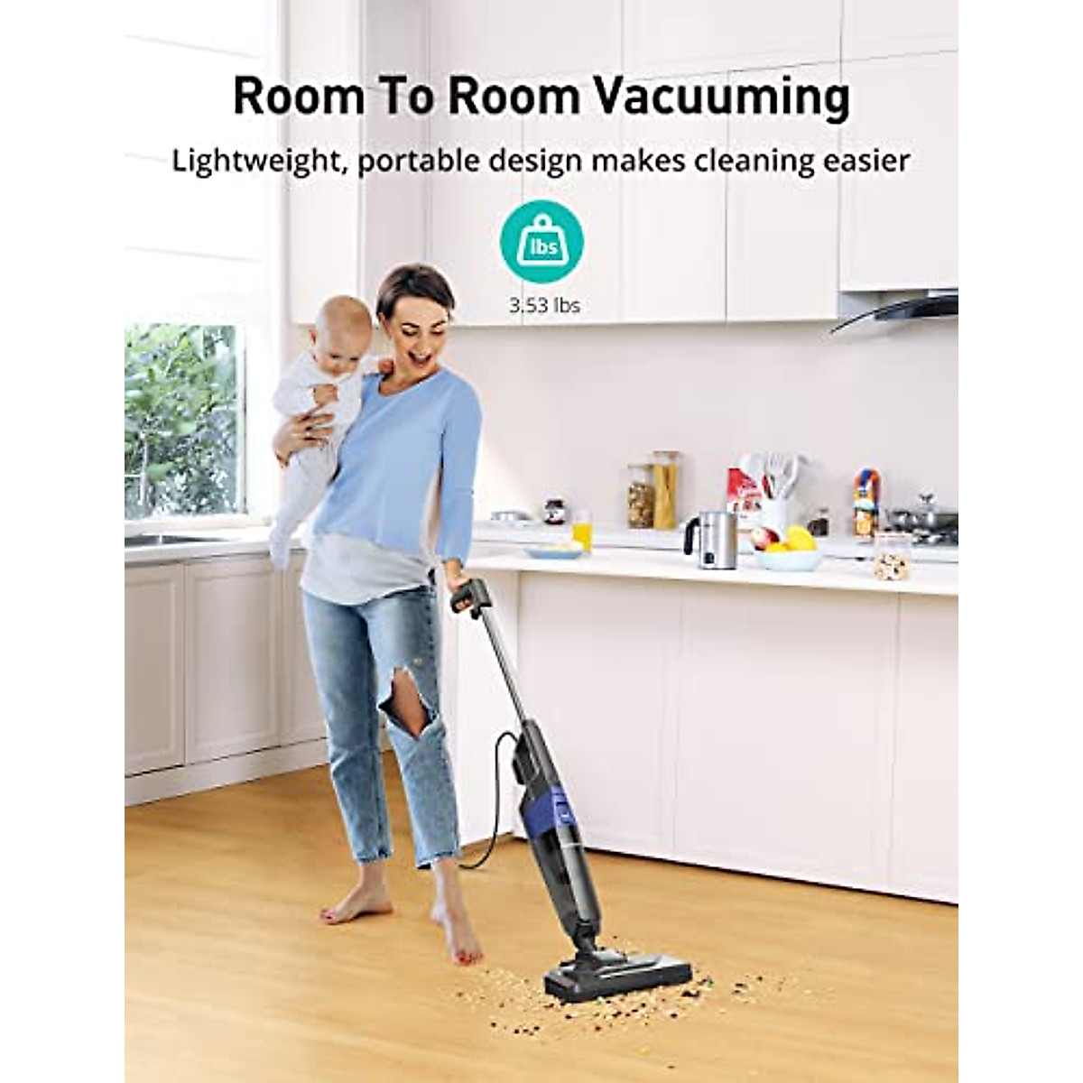 Aspiron Stick Vacuum Cleaner, Small Vacuum Cleaner with 20kPa Powerful Suction & 0.88QT Dust Cup and 16ft Power Cord, 5-in-1 Handheld Lightweight Bagless Vacuum Cleaner Carpet and Floor for Pet