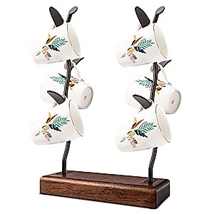 FENTEC Mug Holder, Double Row Countertop Mug Tree, Mug Holder for Counter, Tea Cup Organizer Rack, Coffee Bar Accessory & Kitchen Organizer, Black