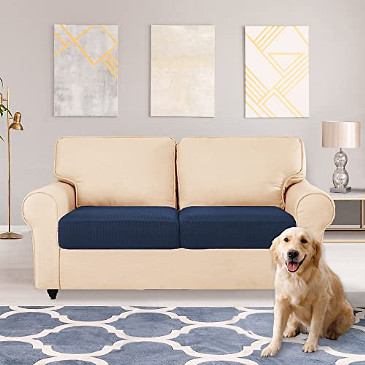 NC HOME Water Repellent Individual Couch Cushion Slipcovers, Sofa Slip Covers for Loveseat Couch Cushion, Camper Dinette Cushion Covers, Washable (2 Pieces, Navy)