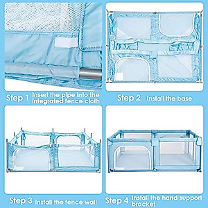 Costzon Baby Playpen, Extra Large Playard for Babies, Infant Safety Gates Indoor Outdoor, Children's Fences with Anti-Slip Suckers/Gates/Breathable Mesh Walls (75'' x 59'' x 27.5'', Blue)
