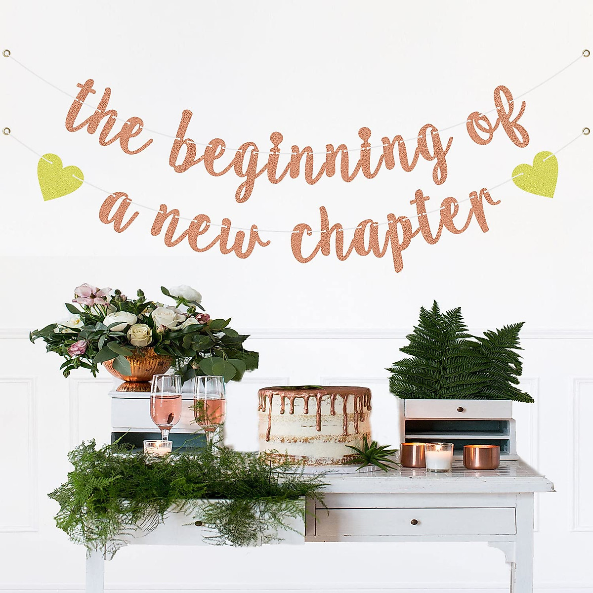 The Beginning of a New Chapter Banner - Farewell Party Decorations - Graduation, Retirement, Baby Shower, Engagement, Job Change, Goodbye Party Decorations, Rose Gold Glitter