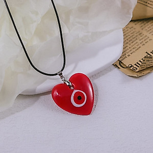 Caiyao Evil Eye Pendant Necklace Glass Leather Rope Chain Turkish Protect Lucky Necklace for Women Men-3Pcs Heart Shape