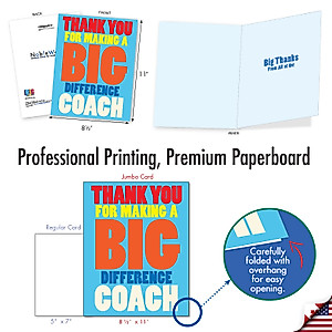 NobleWorks - 1 Jumbo Coach Thank You Greeting Card from Us (8.5 x 11 Inch) with Envelope, Team Sports Athlete, Oversize Note for School Teacher - Big Difference Coach J8159TYG-US