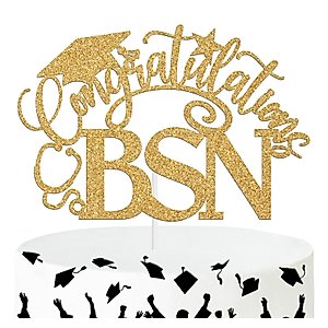 Ferburitar Congratulations BSN Cake Topper, Congrats Nurse/RN Cake Decor, 2025 Nursing School Grad Graduation Party Decorations Supplies, Gold Glitter