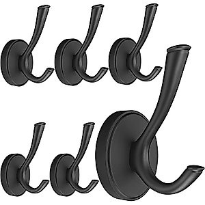TOFIIGREM Black Wall Hooks Towel Hook, Thick Aluminum Alloy Heavy Duty Coat Hooks for Hanging Key Robe Hat Backpack, Wall Mount Hooks Bathroom Kitchen Garage Hooks(6 Pack, Matte Black)