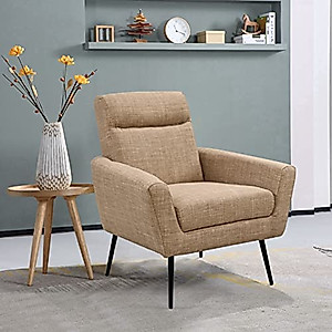 Tiokop Mid Century Modern Upholstered Fabric Accent, Living Room, Bedroom Leisure Single Sofa (Metal Legs),TV armrest seat,Suitable for Small Space Home,Office,Coffee Chair,Light Brown
