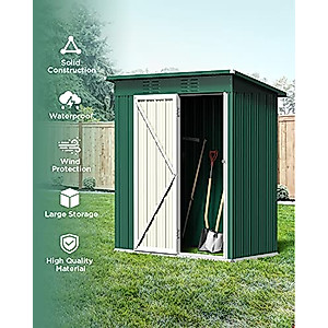 Bealife 5' x 3' Outdoor Storage Shed Clearance, Metal Outdoor Storage Cabinet with Single Lockable Door, Waterproof Tool Shed, Backyard Shed for Garden, Patio and Lawn(Green)