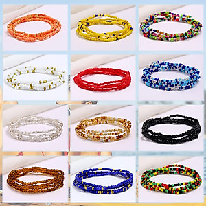 24 Pieces Waist Beads for Women Colorful Beaded Body Chain Elastic String Waist Chain Beach Bikini Belly Chains Summer Jewelry for Women