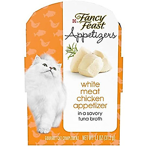 Purina Purely Fancy Feast Appetizers Cat Treats Flavor Variety Sampler Bundle of 12 Containers, (1.1 Ounces Each) with a Bundle a Plastic Noisy Cat Toy Ball and WMB's Sticker.