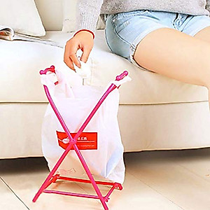 Hemoton 2pcs Trash Bag Holder Rack Foldable Garbage Bag Bracket Stand Rubbish Bag Support Rack Dishcloth Organizer Rack for Bathroom Kitchen (Pink)