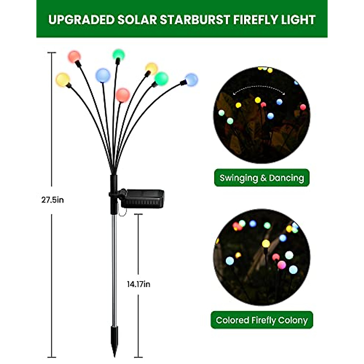 NEEMO Solar Garden Lights 4 Pack - Upgraded Brighter Firefly Lights Solar Outdoor with 8 LED, Swaying and Dancing, Solar Outdoor Lights, Pathway Lights Solar Powered for Yard Garden Patio (Colorful)