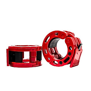 Clout Fitness Olympic Barbell Clamps Collars Quick Release Pair of Locking Weight Clips Fit 2 Inch Barbell for Weightlifting Red