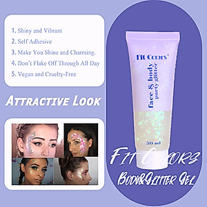 2Pcs White Face&Body Glitter Gel Long Lasting, Unicorn Makeup Face Glitter for Hair Face Nail, Temporary Tattoo for Party Favors Concert Festival, Little Mermaid Sequins White Chunky Body Glitter