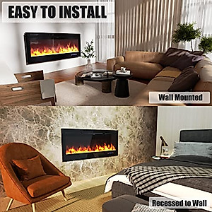 ORALNER Electric Fireplace 50 Inch Wide, Recessed in-Wall & Wall-Mounted Fireplace Insert Heater with Remote, 8H Timer, 9 Flame Colors & 5 Adjustable Brightness, Thermostat, 750W/1500W (50 Inches)