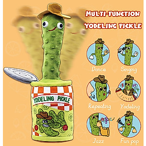 Yodeling Pickle, Talking Yodeling Toy Repeats What You Say, Singing Pickle Plush Toys - Rechargeable Twisted Mimicking Toy Singing Dance, Funny Prank Novelty Gag Gift for Adults & Kids