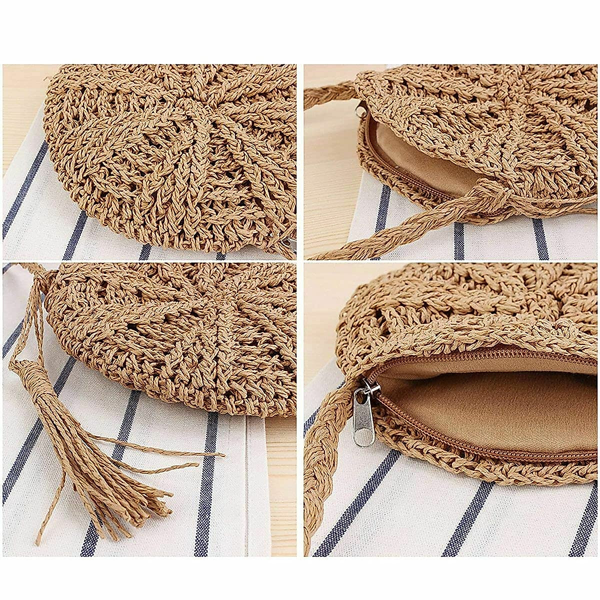 YADIRF Summer Women Straw Crossbody Bag Bohemian Handbag Tassels Crochet Beach Handbag For Daily Use Beach Travel (Light Brown)