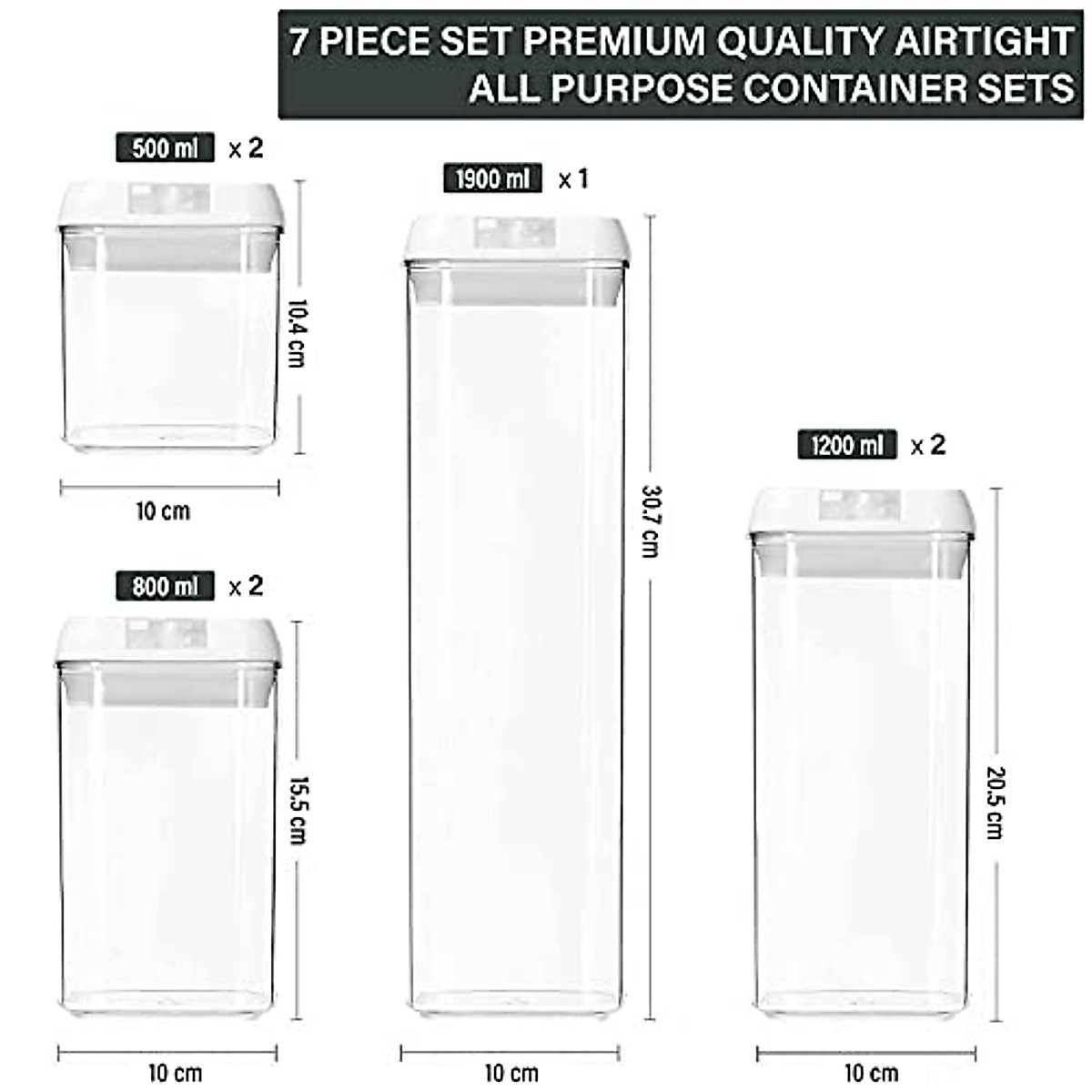 Kitchen Hero 7 Pieces Airtight Food Storage Containers for Food | BPA Free Cereal & Dry Food Storage Containers with Lids | Cereal Storage Containers Airtight | Pantry Organization Canisters