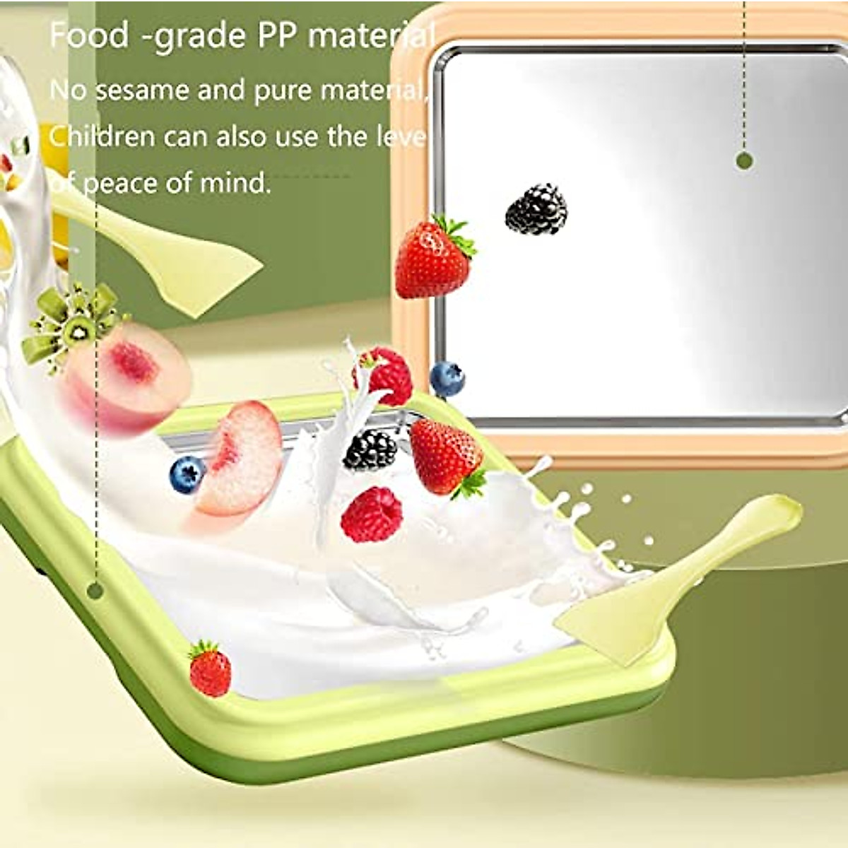 便利100 Electric Ice Cream Maker,Frozen Yogurt Maker, Ice Cream Roll Maker with Cold Ice Cream Plate 4 Scrapers Ideal for Fruit Soft Serve Ice Cream Sorbet Slushies Frozen Yogurt Gelato Rolled,Green