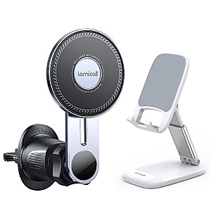 Lamicall Car Phone Mount & Foldable Phone Stand White -Bundle