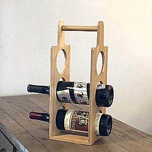 JB Home Collection 4574, Bamboo Wood 3 Bottle Wine Rack Display Stand for Table Countertop, Preassembled