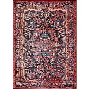 Nourison Fulton Traditional Red 5' x 7' Area Rug, Easy-Cleaning, Non Shedding, Bed Room, Living Room, Dining Room, Kitchen (5x7)