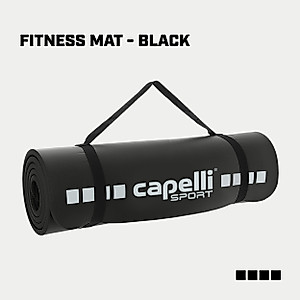 Capelli Sport Exercise Mat Non Slip, EVA Foam Fitness and Workout Mat with Carry Strap, Black, 1/2 Inch Thick