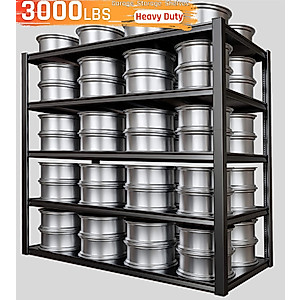 PMKES 48" W Heavy Duty Garage Shelving, 3000LBS Garage Storage Shelves 78" H Metal Shelving Adjustable, 5 Tier Shelving Unit for Storage Rack Industrial Shelving