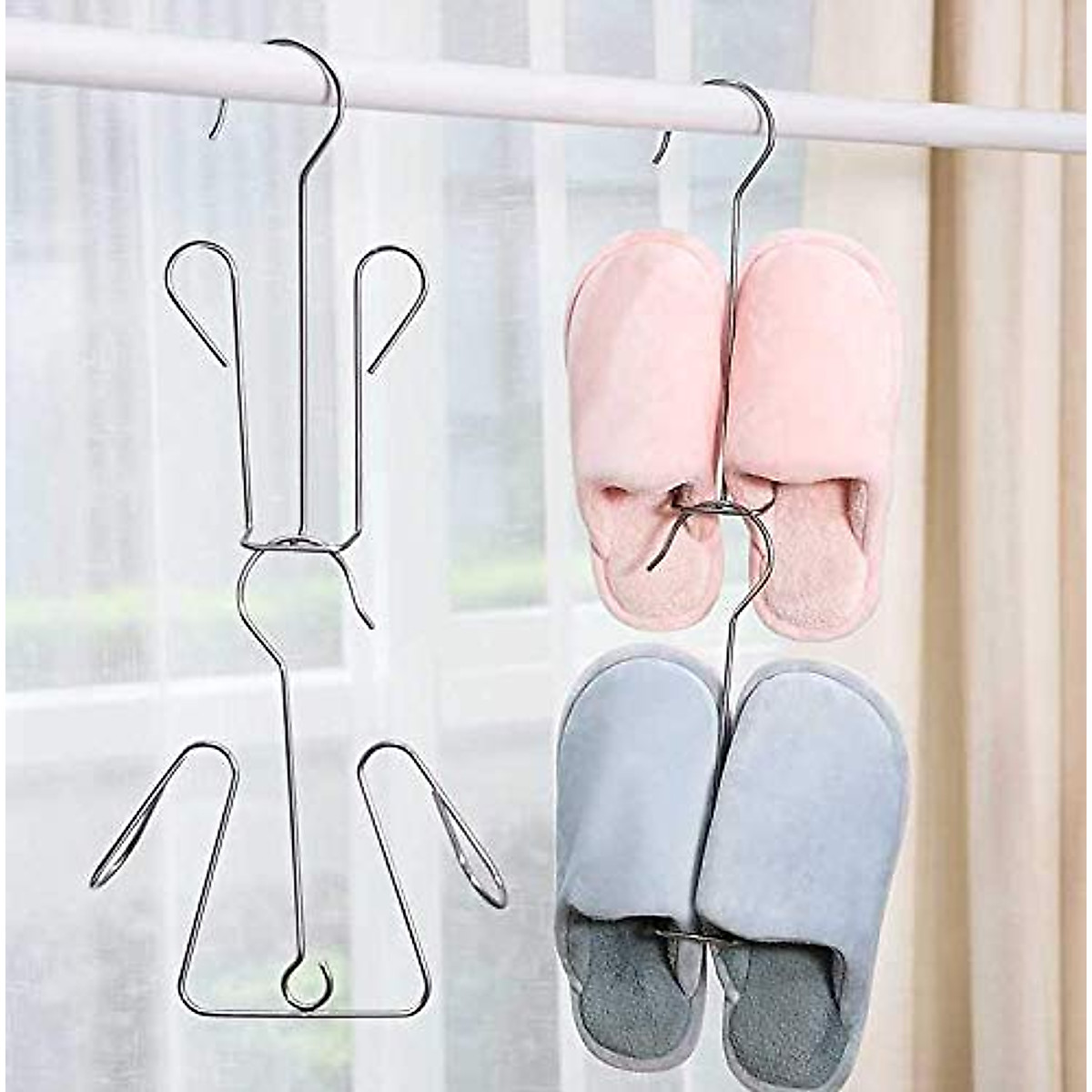 5 Pack Stainless Steel Shoes Hanger Drying Rack for Dehumidifying Hanging Leather Shoes,Double Hook Design Drying Shelf Storage Organizer,Closet Organizer Storage