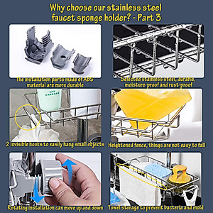 Faucet Rack Over Faucet Sponge Holder Faucet Caddy Faucet Sponge Holder Stainless Steel Sponge Holder for Soap, Scrubber, Towel etc