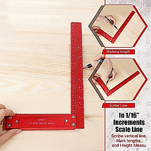 12 inch Try Square Ruler with 0.7mm Mechanical Pencil and 0.7mm Lead Refill, Carpenter Precision Woodworking Square, L Square, CNC-Machined, Metal Aluminum