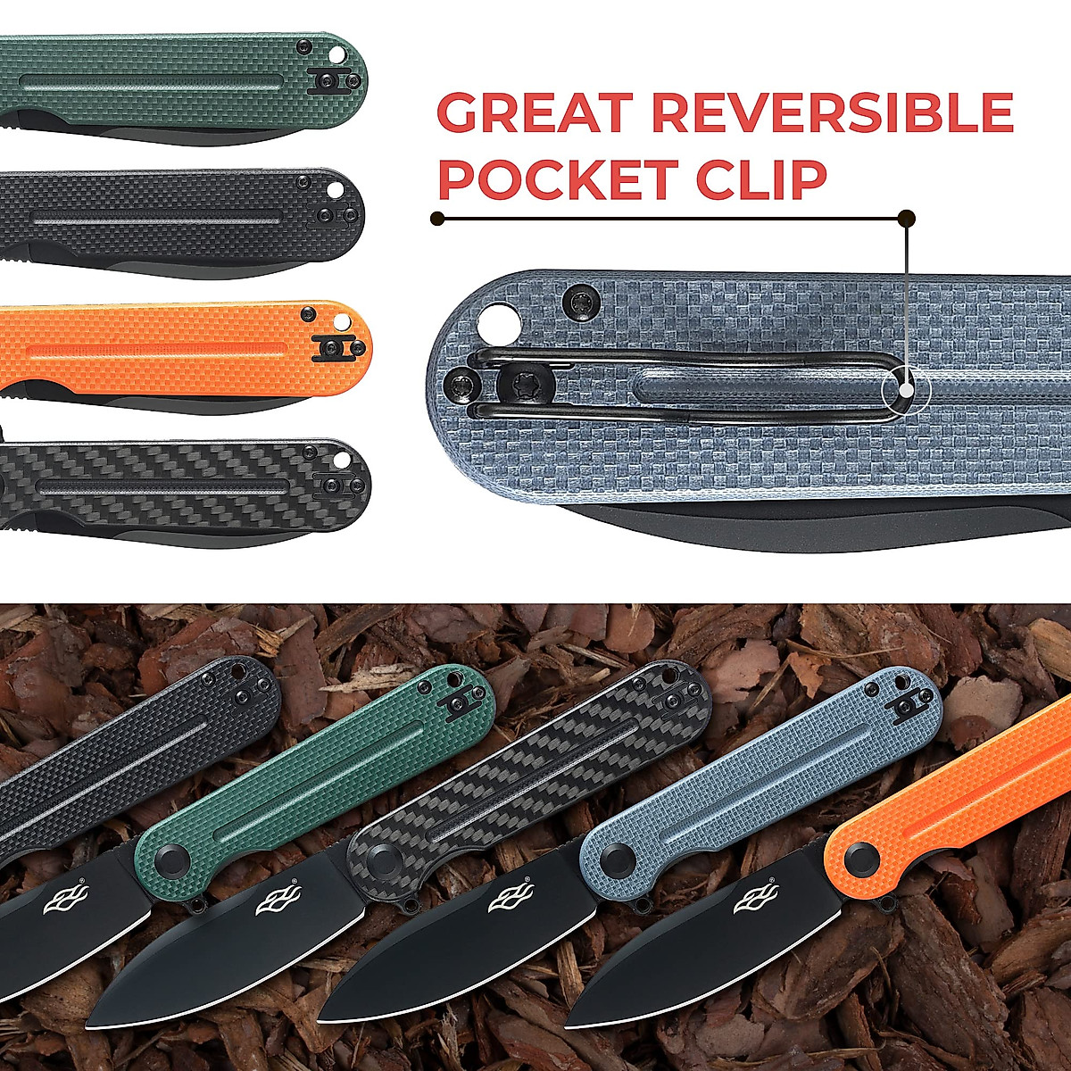 Firebird Ganzo FH922PT-GY EDC Folding Pocket Knife Razor Sharp D2 Stainless Steel Black Blade G10 Handle with Clip Outdoor Foldable Pocket Knife Hunting Fishing Hiking Gear Best Gift for Men (Gray)