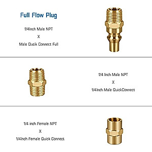 1/4" RV Propane Quick Connect Fittings Adapter Kit, Premium Brass Shutoff Valve & Full Flow Plug & 3/8" Female Flare & 1/4" Female & Male NPT for Natural Gas Quick On or Off, RV, Trailer, BBQ