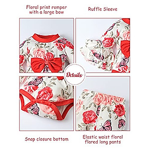 Newborn Baby Girl Clothes Infant Outfits Ruffle Sleeve Floral Romper Flare Pants Set Fall Winter Clothes 6-9 Months Red