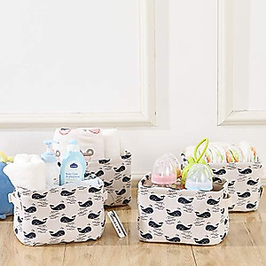 Sea Team Collapsible Square Mini Size Canvas Fabric Storage Bins Shelf Baskets Organizers for Nursery Kids Room, Set of 4 (Whale)