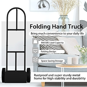 Nightcore Hand Truck 660 LBS Capacity, Heavy-Duty Dolly Cart w/P-Handle, All-Terrain Double Bearing Wheels, Foldable & Space-Saving Hand Cart for Home, Warehouse, Garage, Backyard (Black)