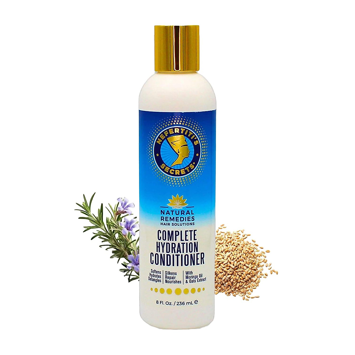 Nefertiti’s Secrets Complete Hydration Conditioner, Moisturizing Vegan Formula for Dry Hair, Organic Rosemary Hair Oil, For Frizzy & Damaged Hair, Softness, Growth & Repair Products - 8 Oz / 236 mL