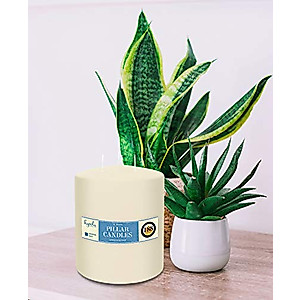 HYOOLA Ivory Three Wick Large Candle - 6 x 8 Inch - Unscented Big Pillar Candles - 188 Hour - European Made