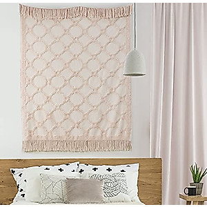 Madison Park Brianne 100% Cotton Tufted Chenille Design with Fringe Tassel Luxury Elegant Chic Lightweight, Breathable Cover, Luxe Cottage Room Décor Summer Blanket, 50" x 60", Blush Ogee