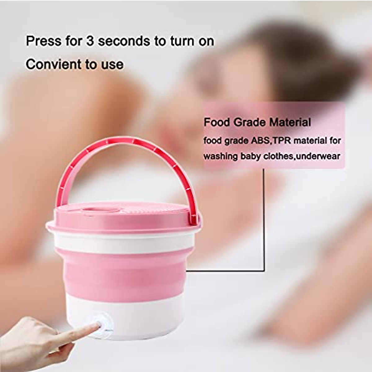 Portable Washing Machine,Mini Folding Washing Machine,Lightweight Compact Washing Machine for Baby Clothes Underwear Camping Travelling Apartment Dorms 7L 1.9KG (Pink)