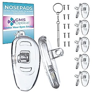 GMS Optical Soft Silicone D-Shaped Screw-in Nose Pads for Glasses, Sunglasses, and Eye Wear - 15mm (5 Pair)