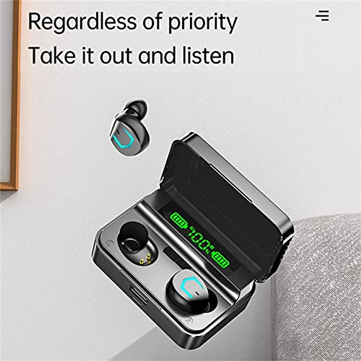 HiFi Bluetooth Earbuds, Digital Display Touch-Control,Intelligent Noise Reduction LED Intelligent Digital Display, 8D Stereo Sports Earbuds