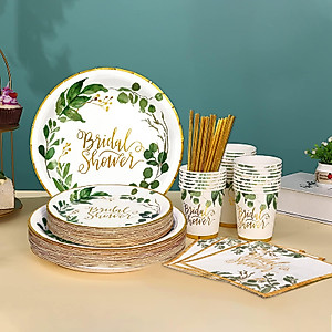 Bridal Shower Decorations Gold and Green Wedding Shower Plates and Napkins Party Supplies for Engagement Wedding the Bride-To-Be Bachelorette Party Favors, Serves 50 Guests