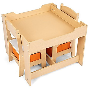 Costzon Kids Table and Chair Set, 3 in 1 Wooden Activity Table for Toddlers Arts, Crafts, Drawing, Reading, Playroom, Toddler Table and Chair Set w/ 2 in 1 Tabletop, Storage Space, Gift for Boy & Girl