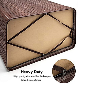 Giantex Double Laundry Hamper Bamboo Foldable Rectangle Hamper with Lid,Cloth Liner and String Handles Storage Bag Laundry Basket(Brown)
