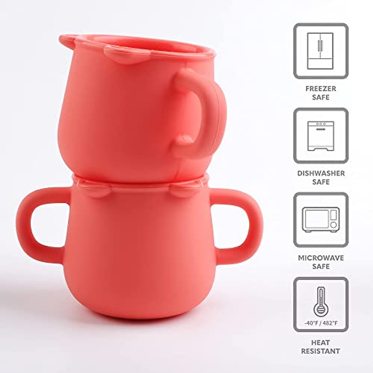 BLUE GINKGO Silicone Toddler Cups - Open Cup for Baby with Handles | Made in Korea | 8oz Training Open Cups for Toddlers 1-3 (Coral)