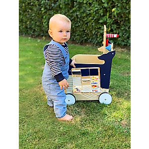 Wooden Whale Baby Walker by Small Foot – Classic 5-in-1 Activity Center - Interactive Toy with Shape Sorter, Puzzle Maze, Compass, Chalkboard - Develops Kids Coordination, Motor Skills –Age 12+ months