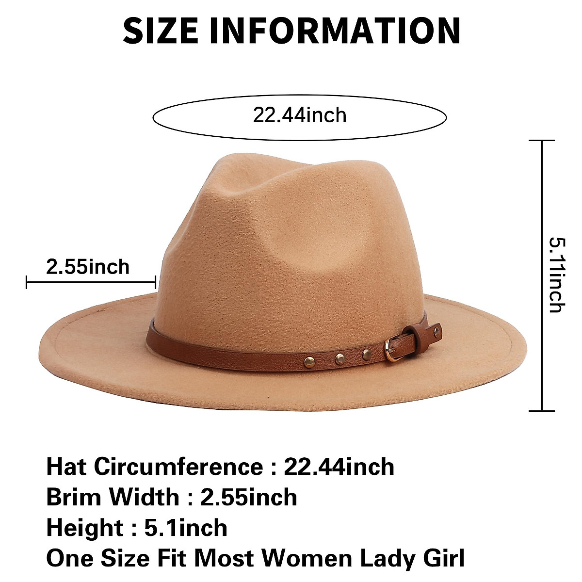 Geyanuo Womens Fedora Hat Classic Wide Brim Floppy Panama Hat with Ring Belt Buckle Wool Fashion Fedora Hat