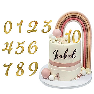 Acrylic Number Cake Topper DIY Cupcake Toppers with 0-9 Numbers Mirrored Gold Picks for Wedding Cake Decorations Happy Birthday Baby Shower Party Supplies (Number)