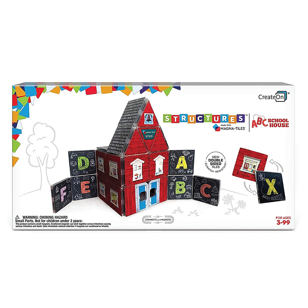CreateOn Magna-Tiles ABC Schoolhouse Magnetic Tiles Structure-Building Set for Kids, Magnetic Kids’ Building Toys, STEM Toys for Ages 3+, 37 Pieces