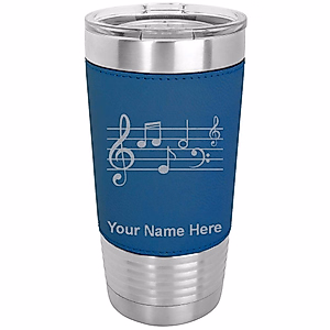 LaserGram 20oz Vacuum Insulated Tumbler Mug, Music Staff, Personalized Engraving Included (Faux Leather, Blue)